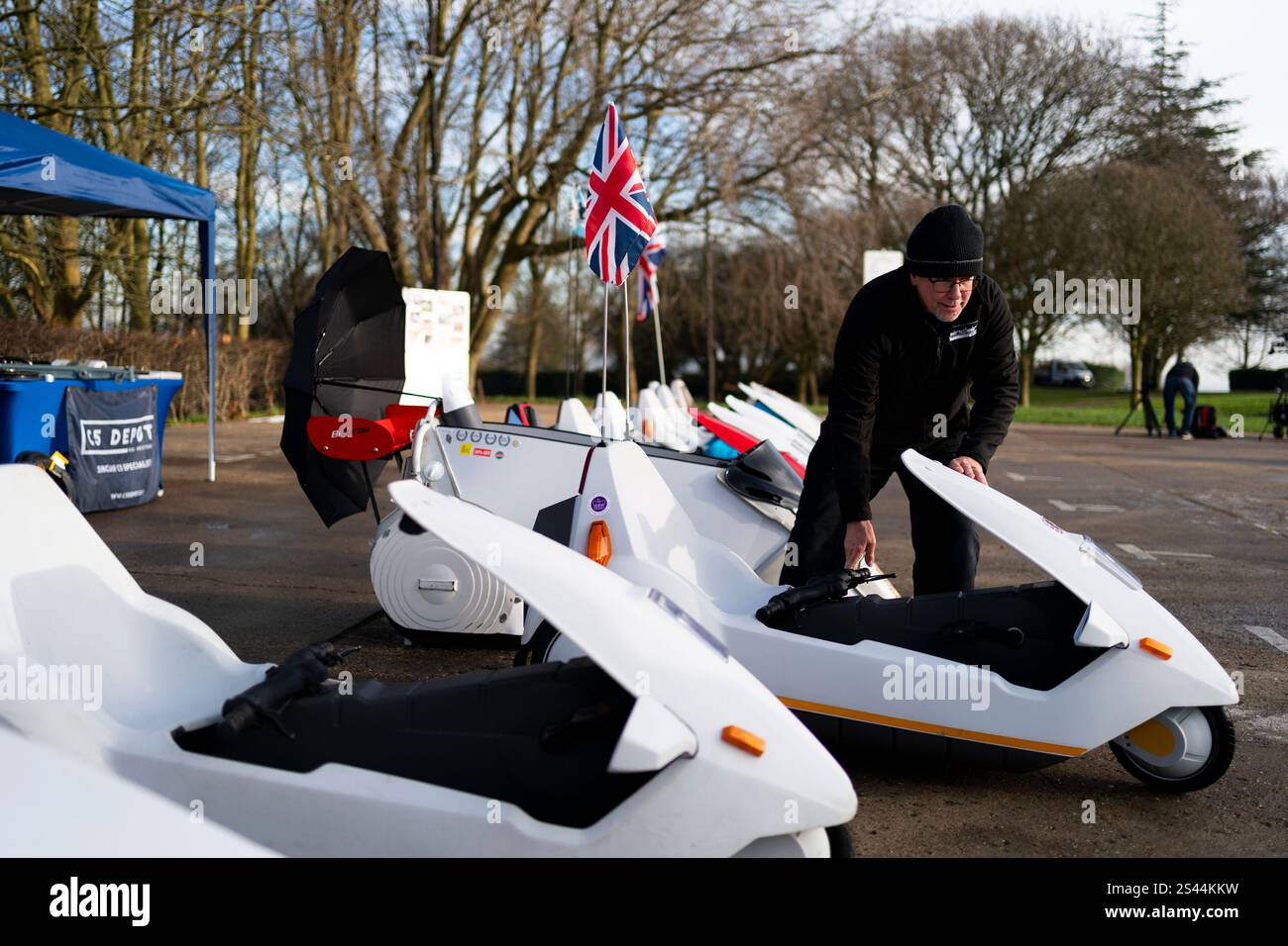 Sinclair C5 enthusiasts at a gathering at Alexandra Palace in London to ...