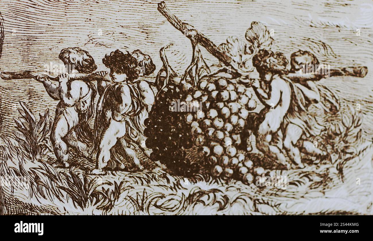 A group of children carrying huge berries. A line drawing from Antony ...