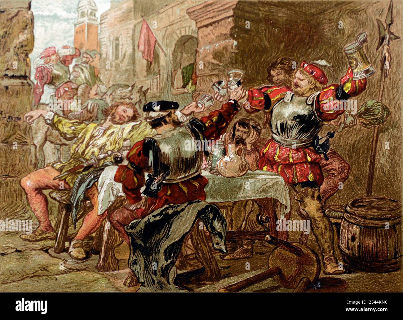 A group of men revelling. A colour lithograph illustration from Othello ...