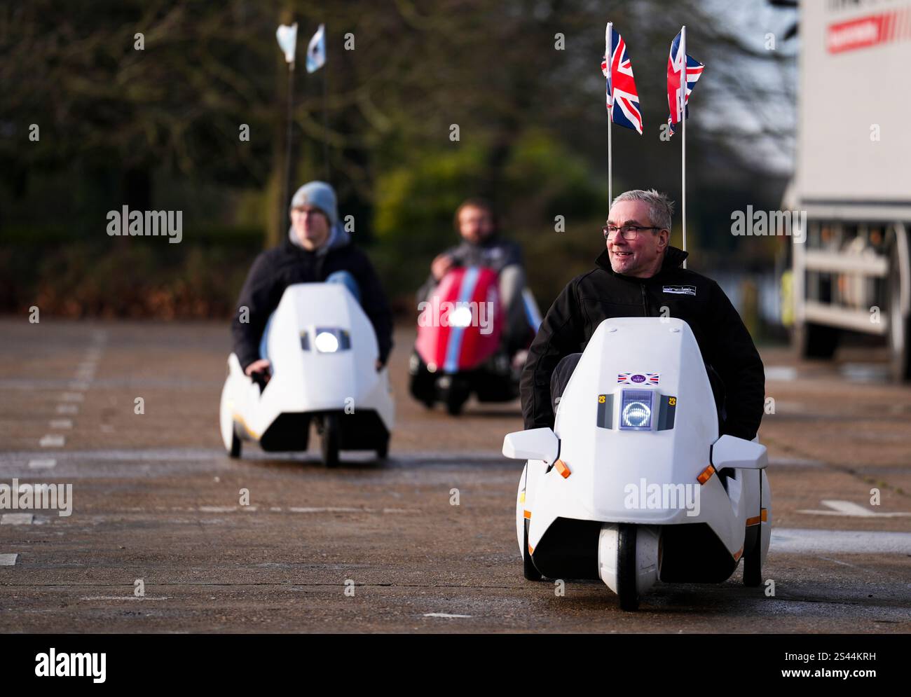 Sinclair C5 enthusiasts at a gathering at Alexandra Palace in London to ...