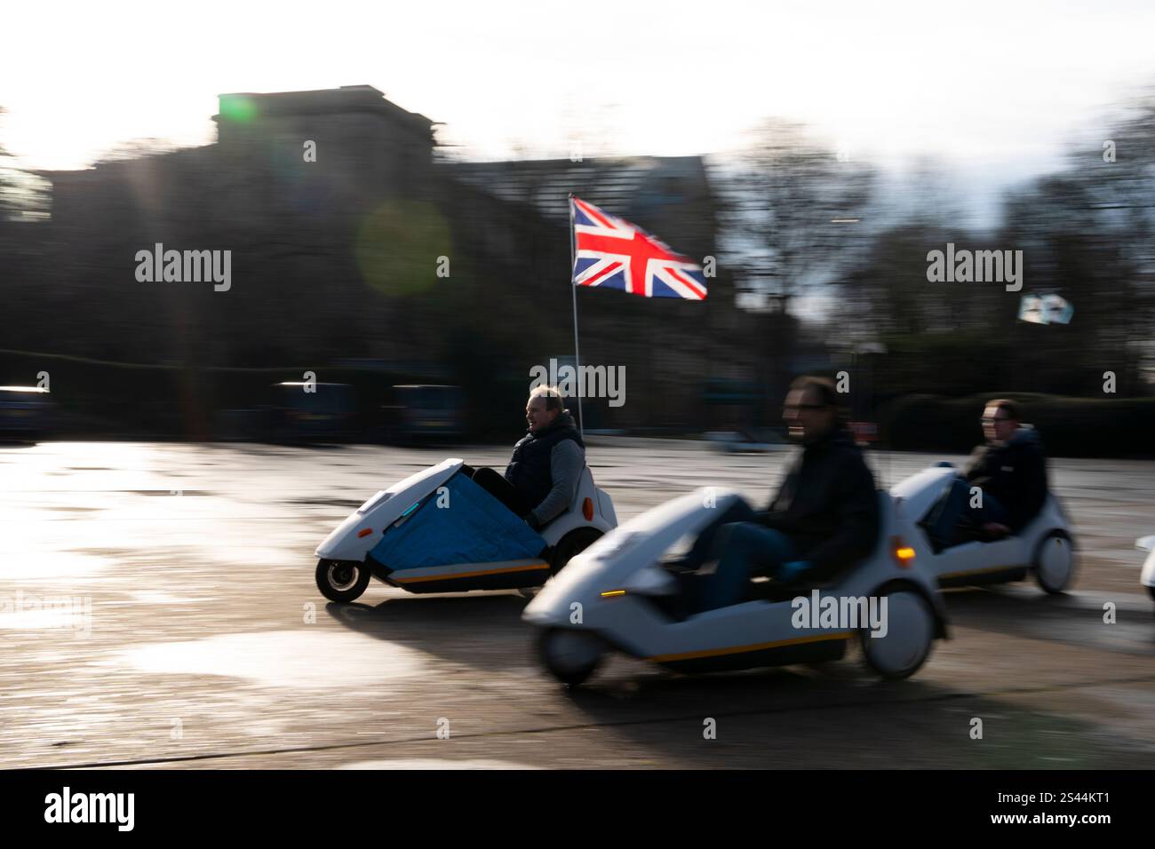 Sinclair C5 enthusiasts at a gathering at Alexandra Palace in London to ...