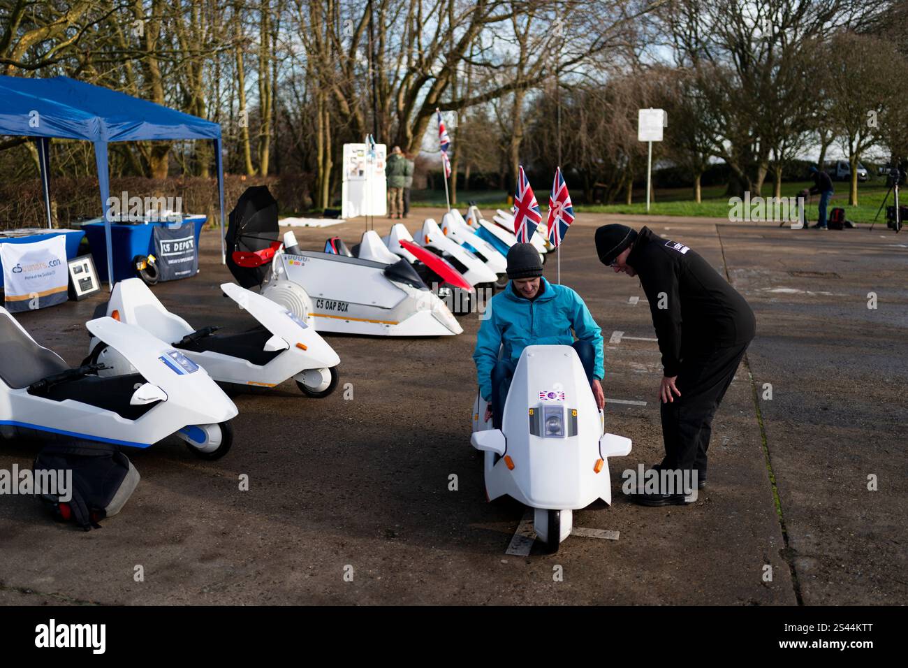 A journalist at a gathering of Sinclair C5 enthusiasts at Alexandra ...