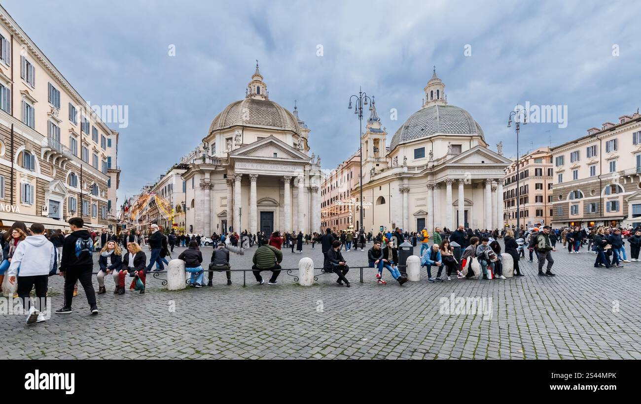 Rome, Italy - December 29, 2023: Tourists walking on Piazza del Popolo ...