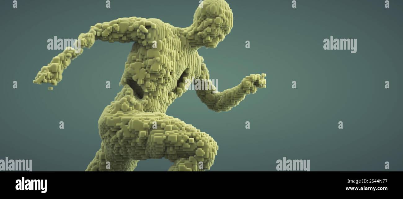 Abstract voxel athlete running. Transform and fitness journey concept ...
