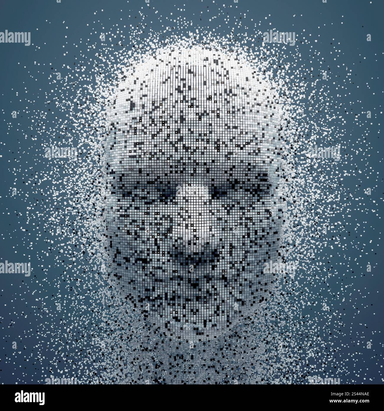 3D dissolving human head made with cube particles. Deep learning ...