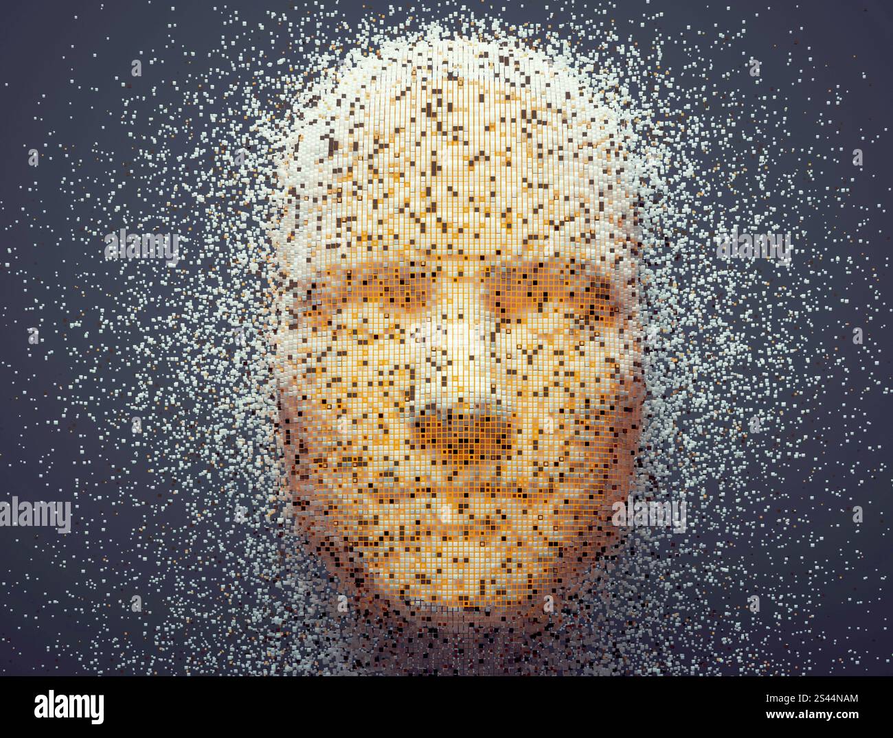3D dissolving human head made with cube particles. Deep learning ...