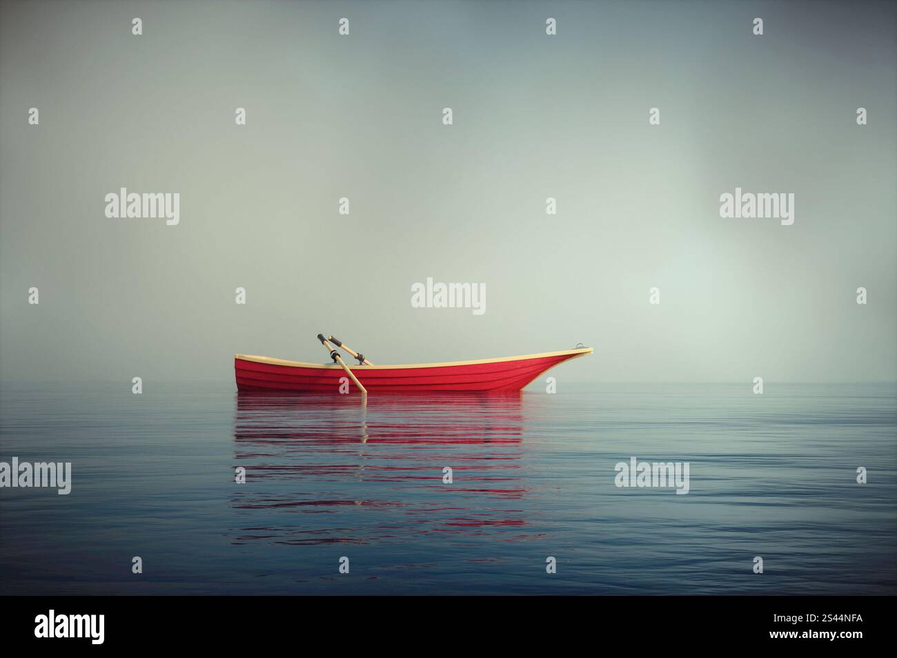 Empty rowboat at sea. Journey and escape concept . This is a 3d render ...