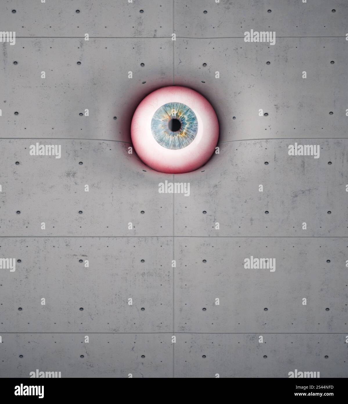 Eye on a concrete wall . Spying and supervision concept . This is a 3d ...