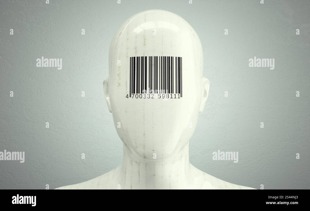 Human head with barcode stamp. This is a 3d render illustration Stock ...