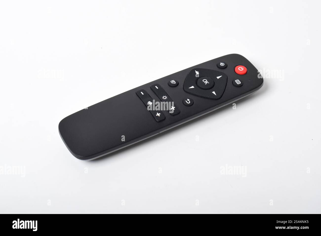 Remote control with minimalist buttons for TV or PC monitor isolated on ...