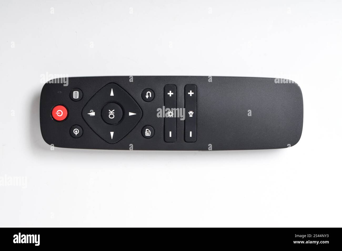 Remote control with minimalist buttons for TV or PC monitor isolated on ...