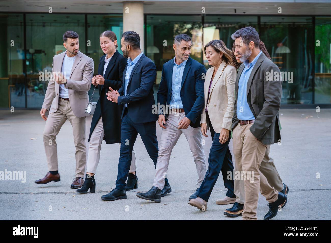 Group of Business Professionals Walking and Talking Outdoors Stock ...