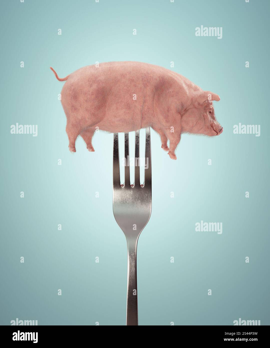 Pig on a fork. Diet and weight loss concept. This is a 3d render ...