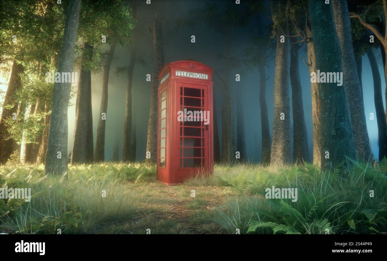 Telephone booth in the forest. Dreaming and opportunity concept. This ...