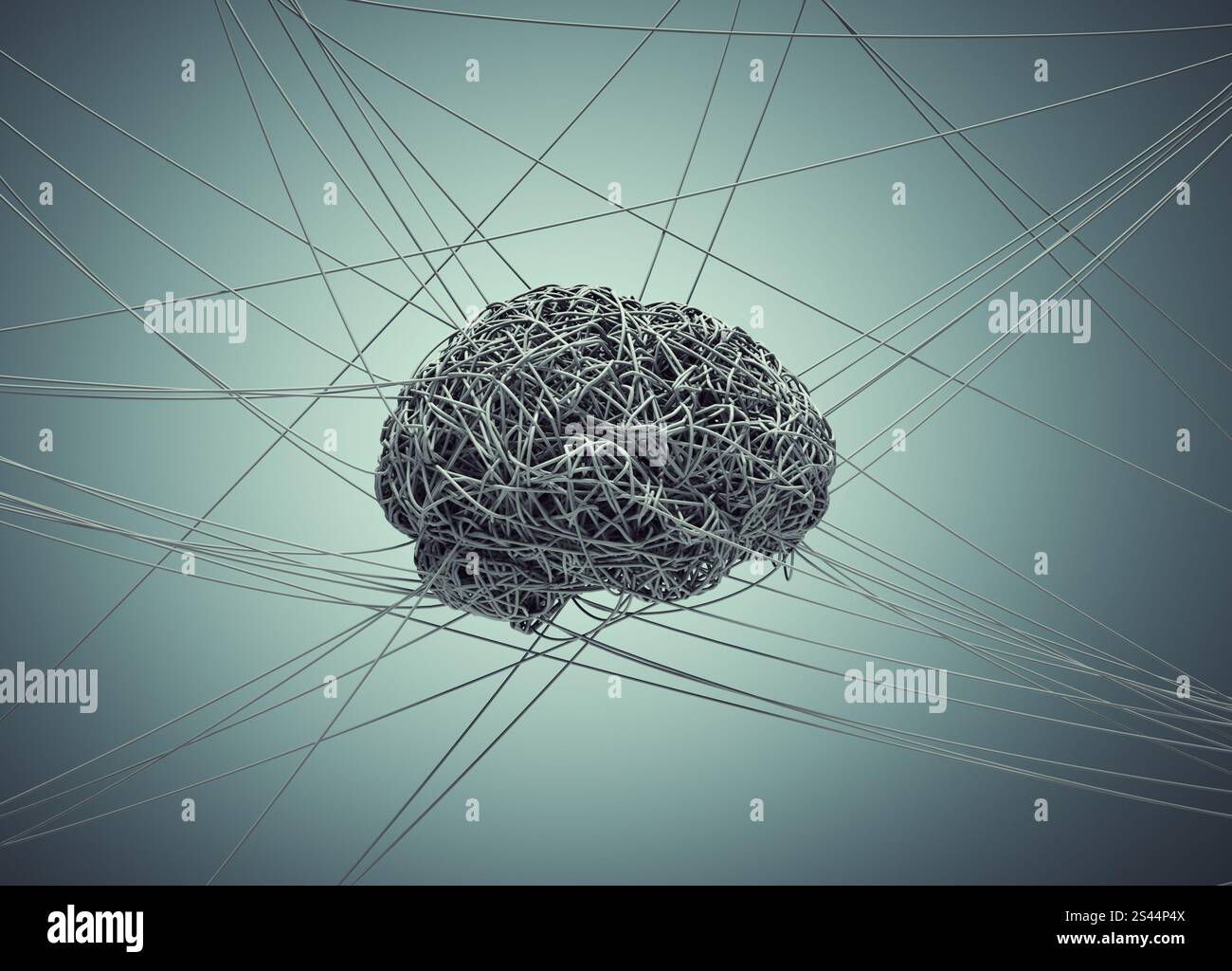 Brain made of wires. Self development and chaotic mind concept. This is ...