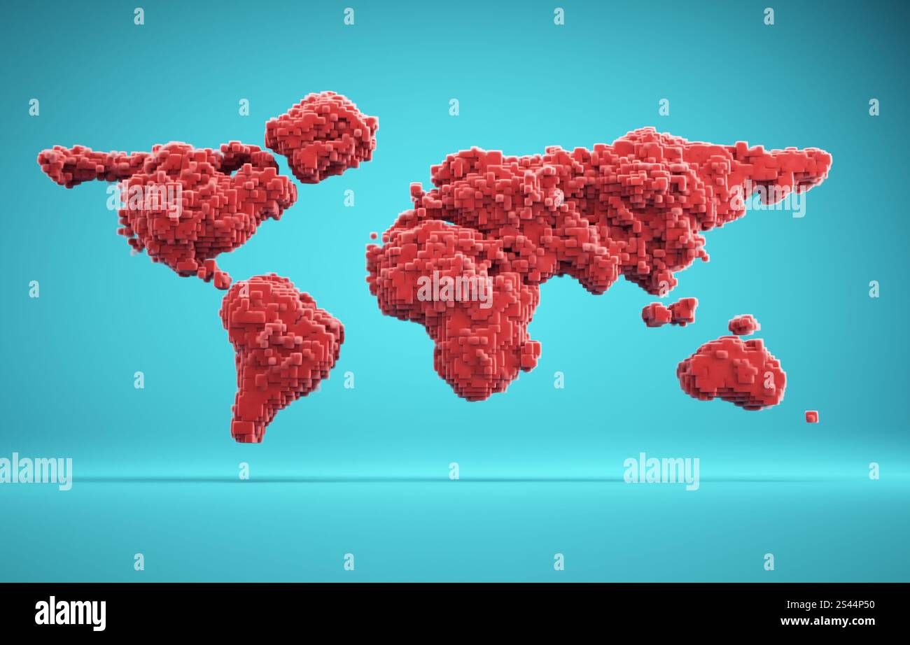 Image voxel with world map. Networking and connection concept .This is ...