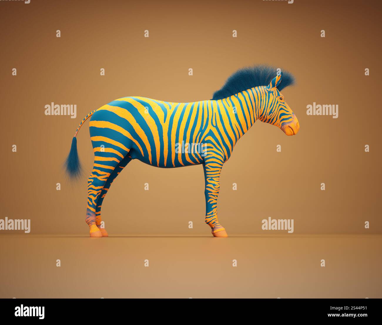Zebra on yellow background.Creative and complex concept. This is a 3d ...