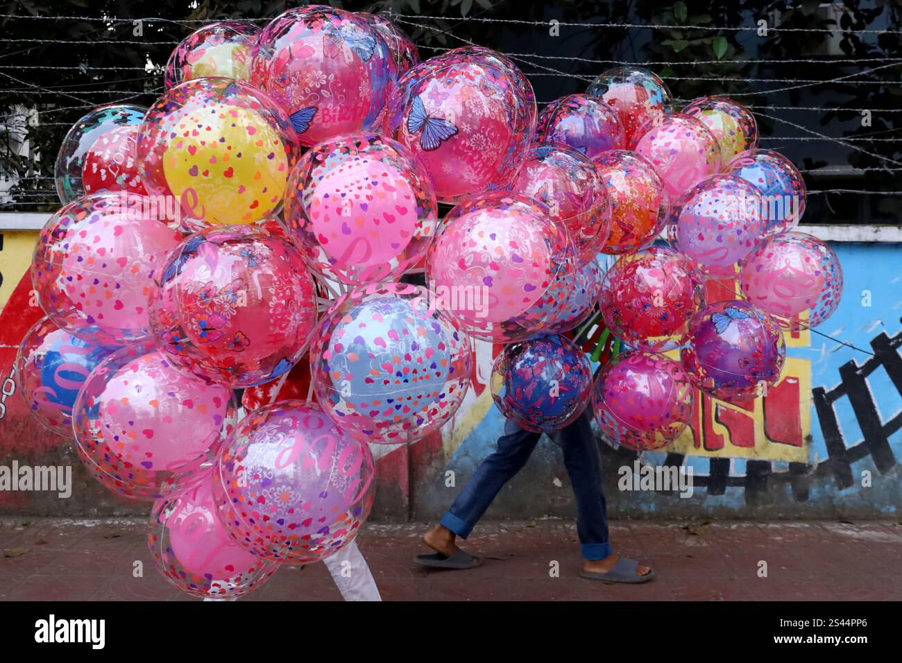 Dhaka, Dhaka, Bangladesh. 10th Jan, 2025. Two balloon sellers walk the ...