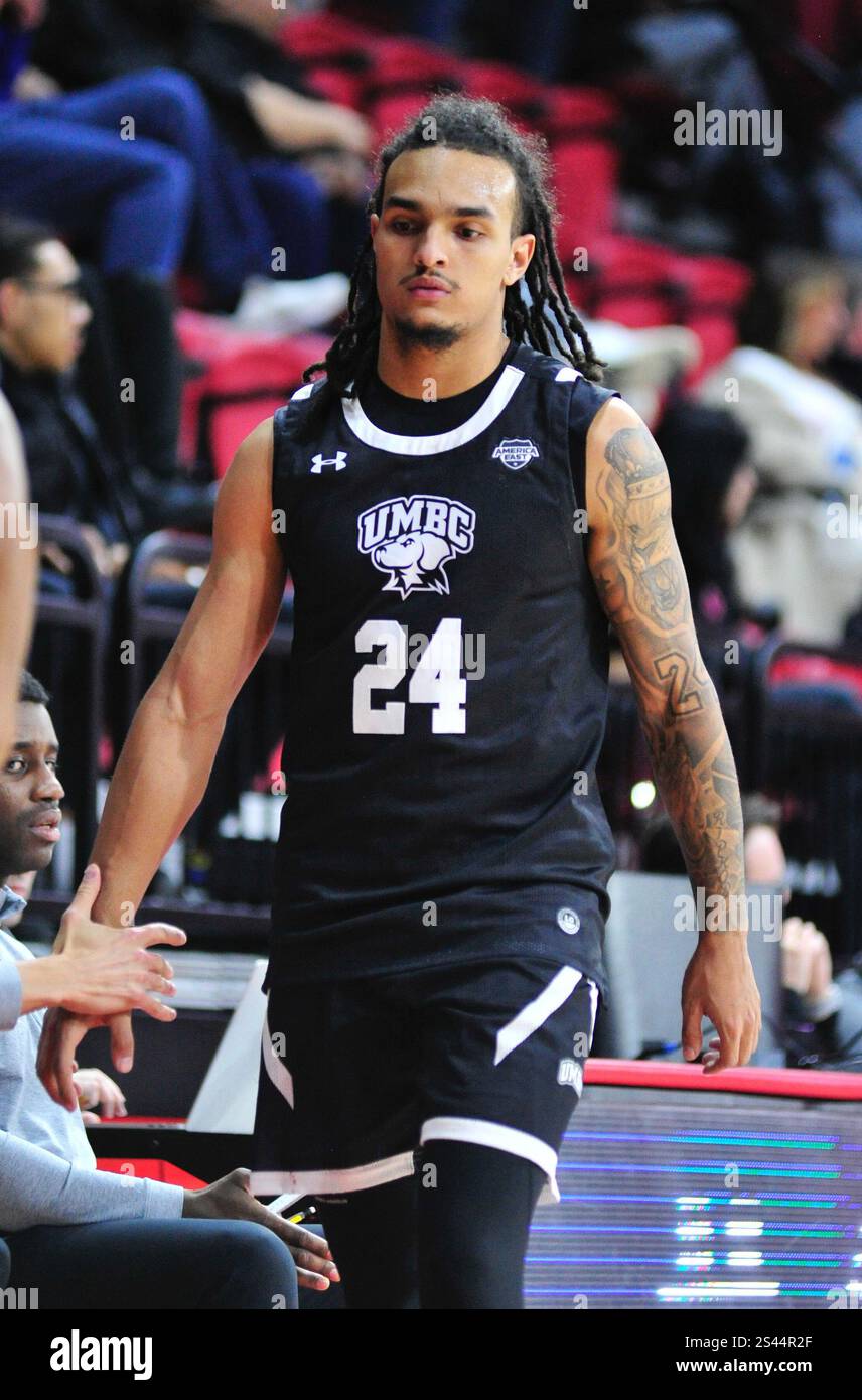 Newark, USA. 09th Jan, 2025. UMBC's Marcus Banks Jr (24) during the ...