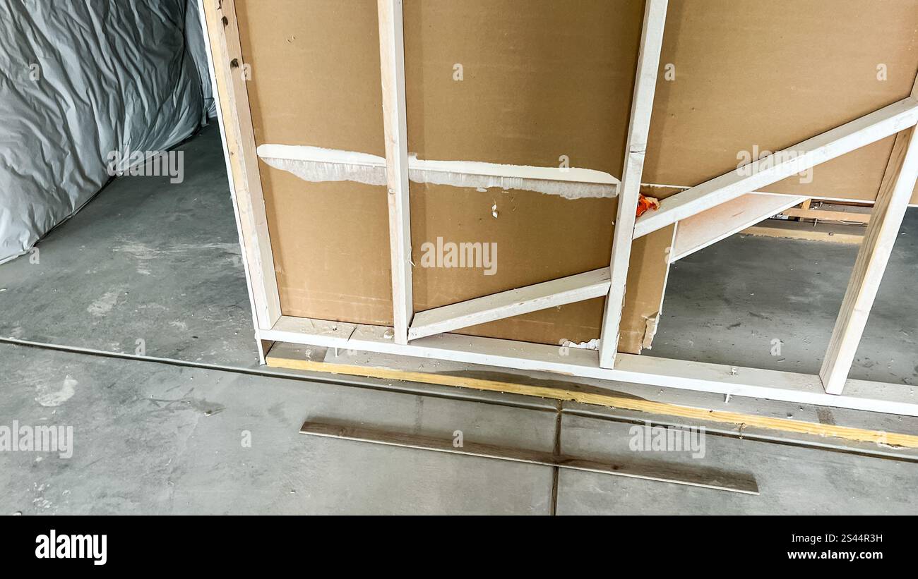 Unfinished wall framing in new construction of single-family house ...