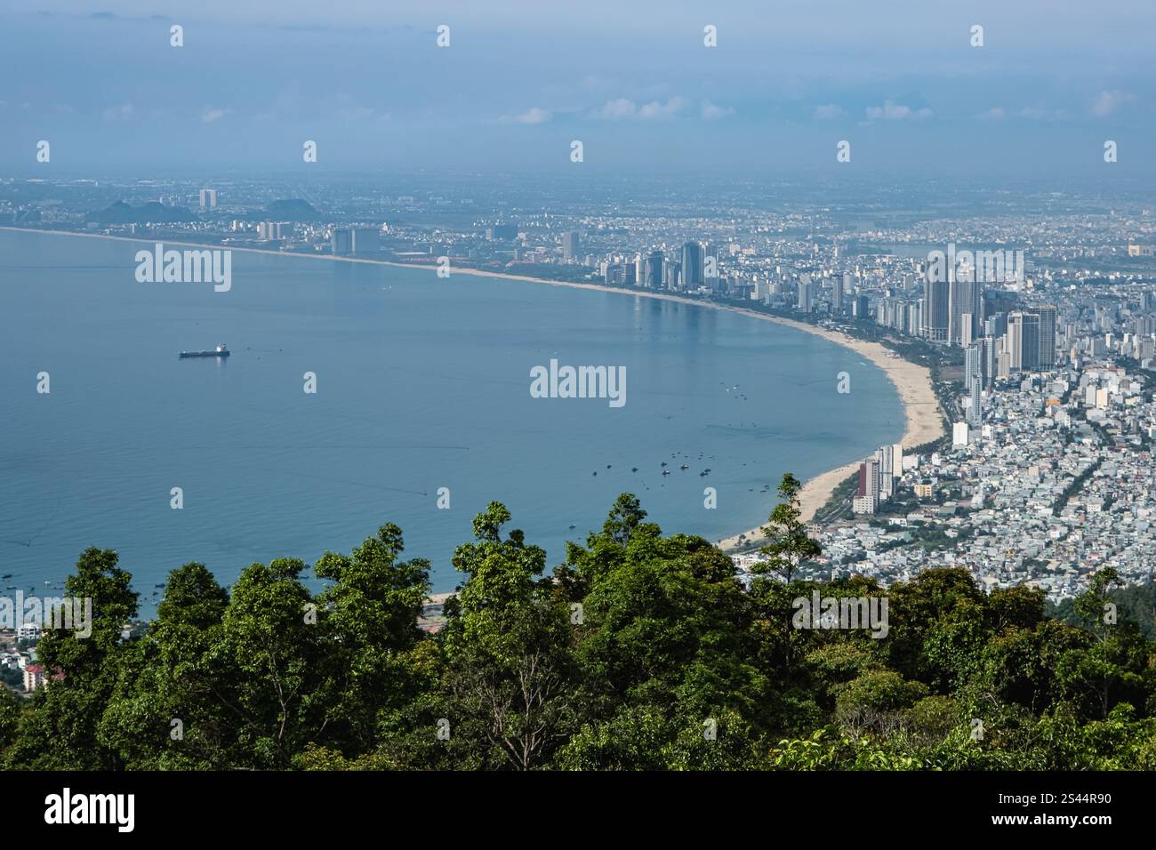 Panoramic view of the city Danang and sandy beaches from the mountain ...