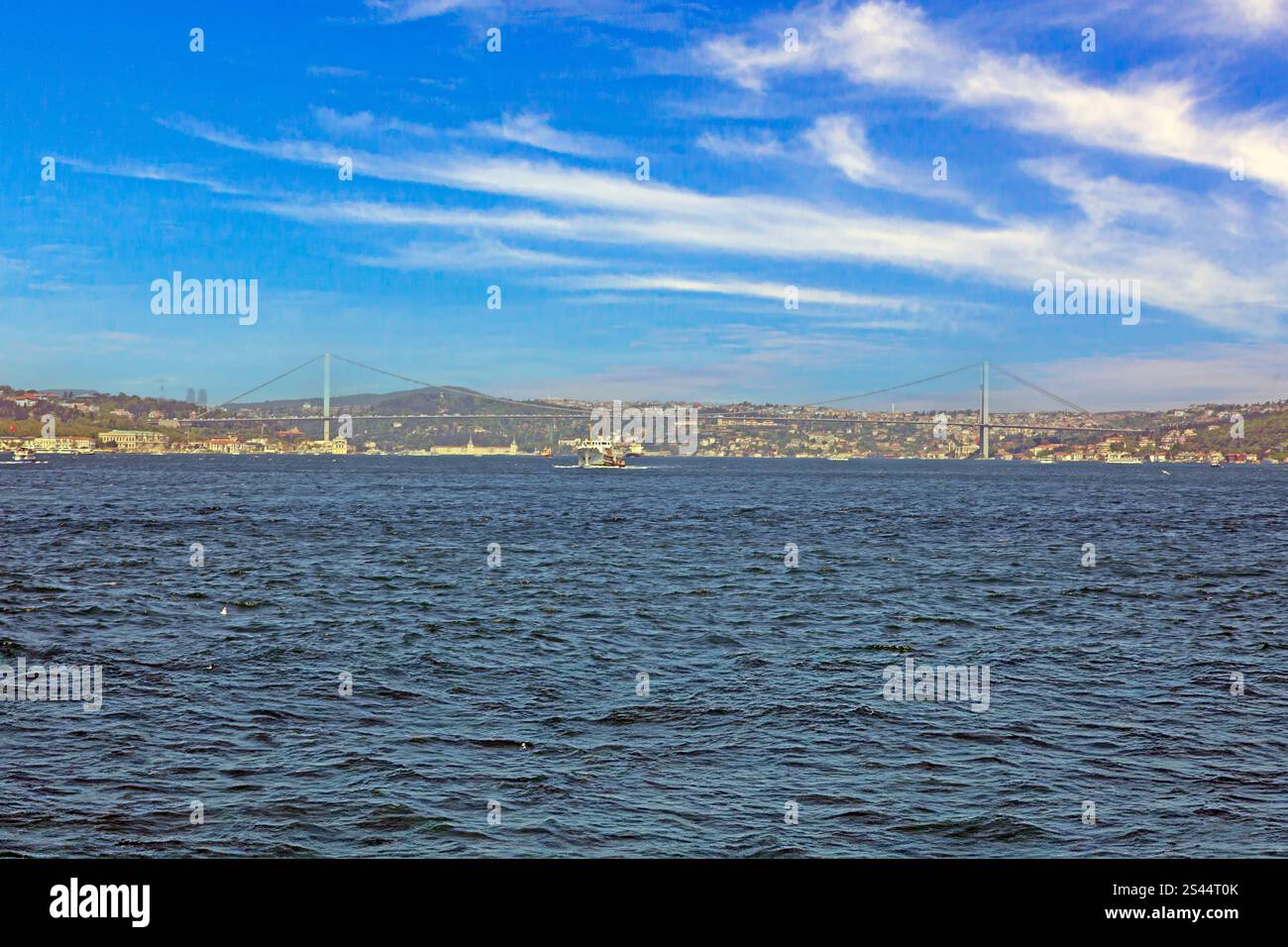 View of the Bosphorus Strait with the Bosphorus Bridge connecting ...