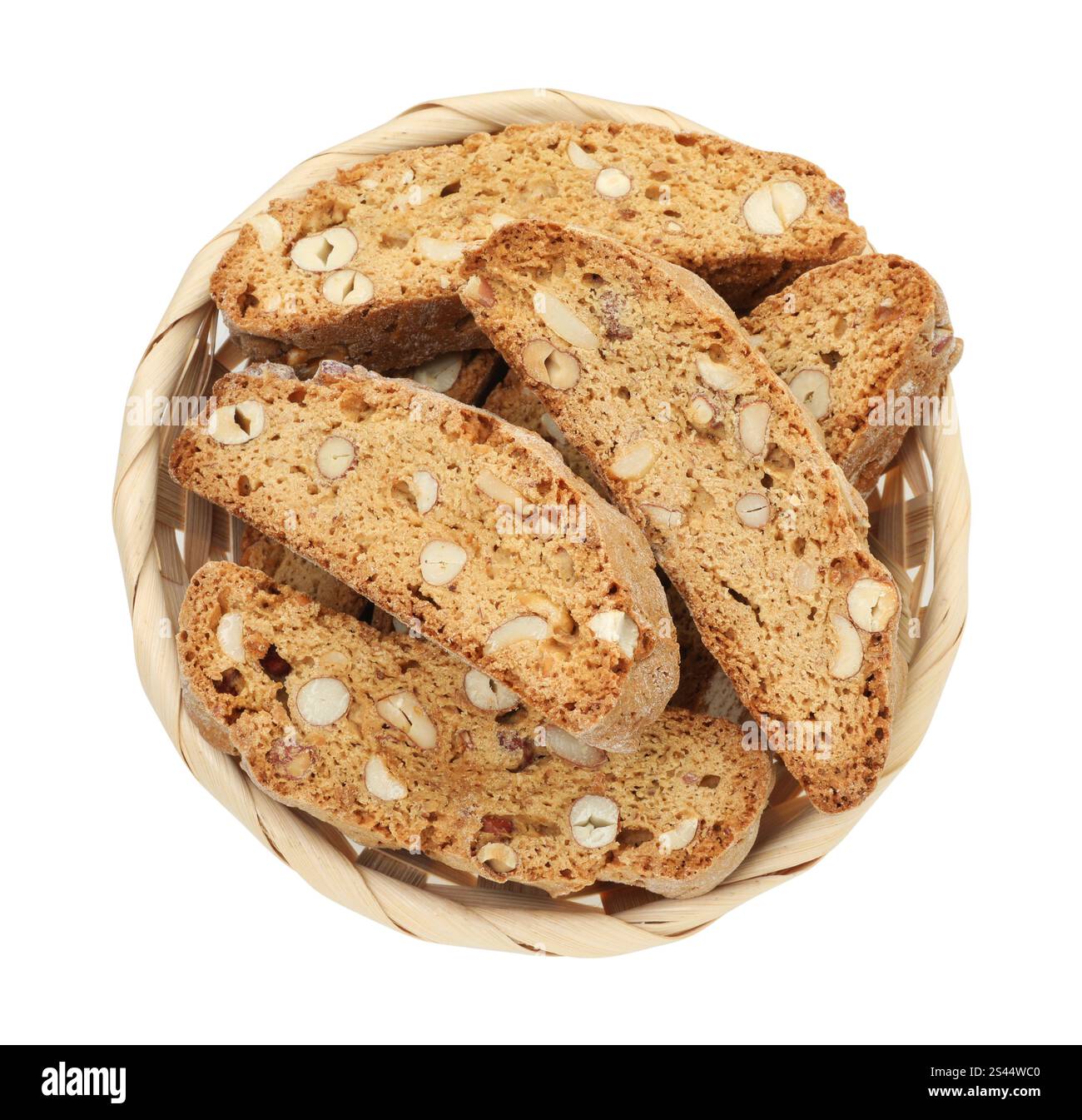 Traditional Italian almond biscuits (Cantucci) in bowl isolated on ...