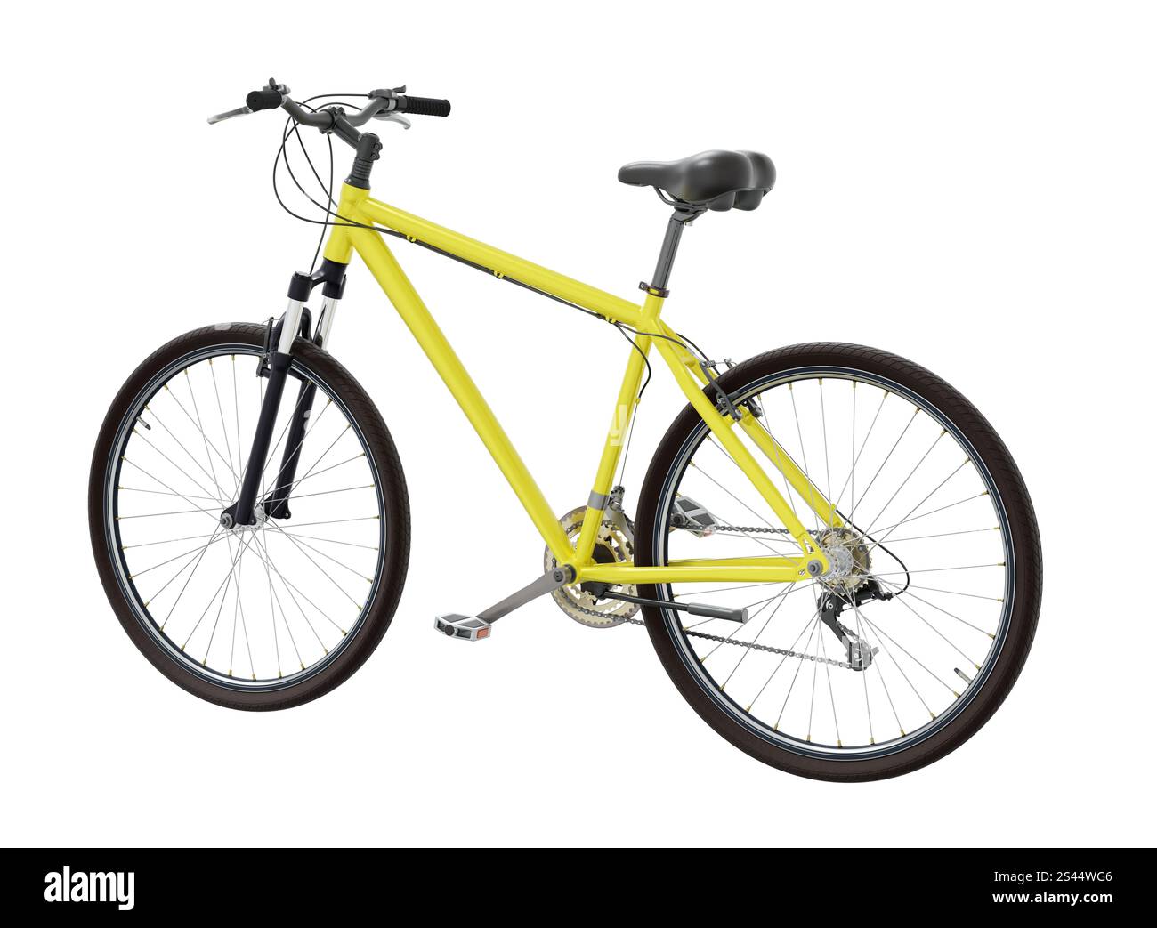 Yellow bicycle, side back view isolated on white background, 3D ...