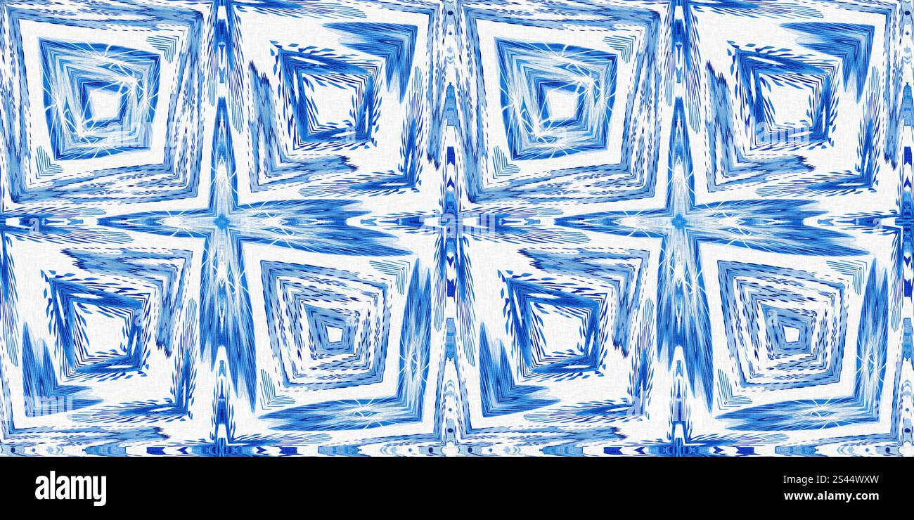 Geometric indigo shape seamless border. Irregular hand drawn batik ...