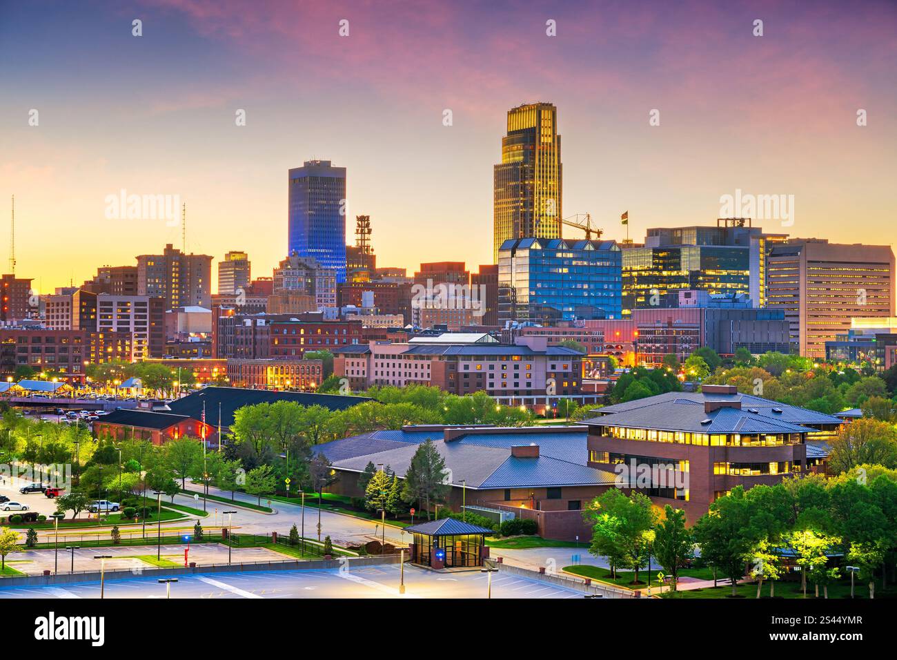 Omaha, Nebraska, USA downtown city skyline at dusk Stock Photo - Alamy