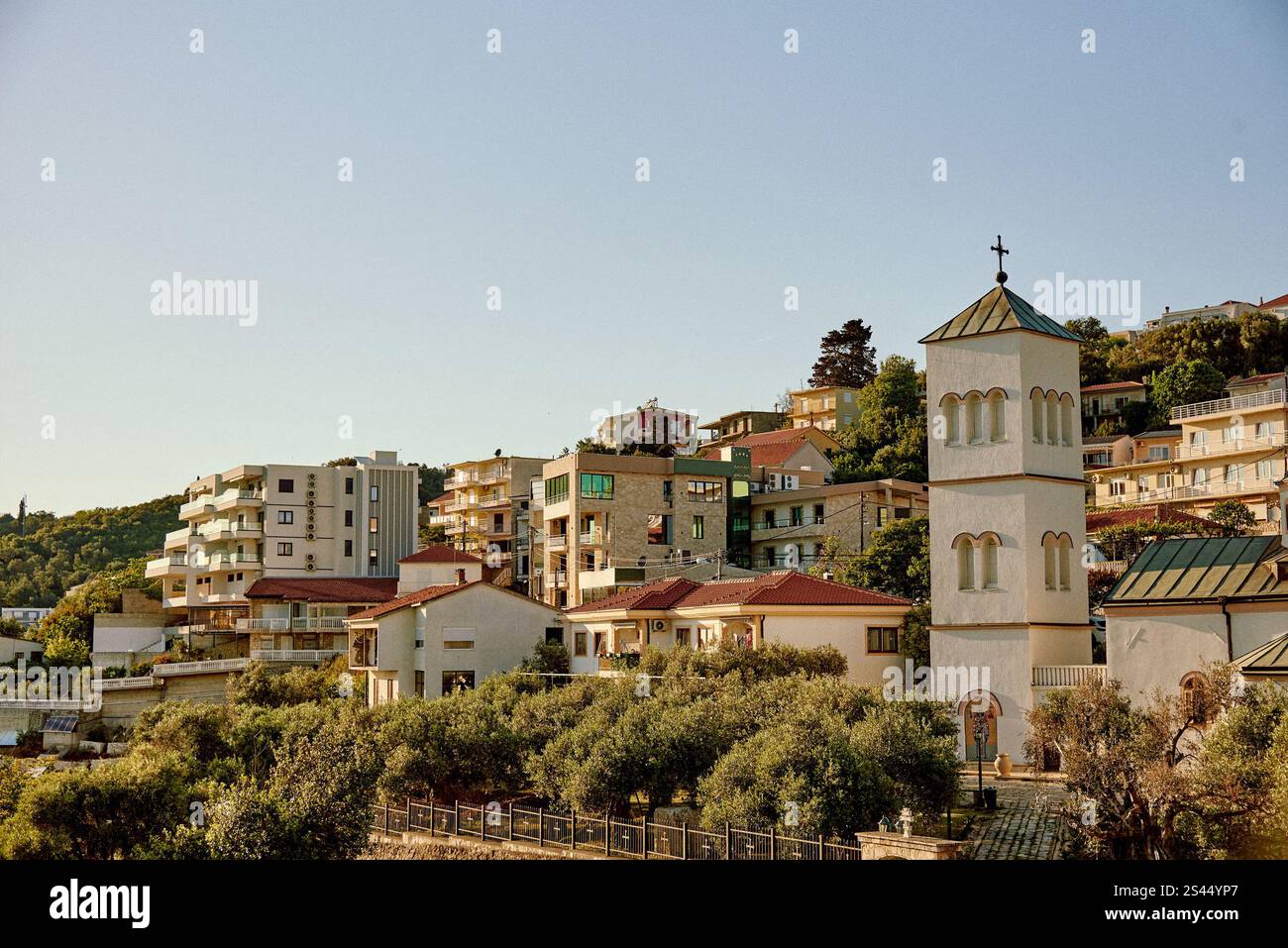 Residential town buildings, city landscape, modern urban downtown ...