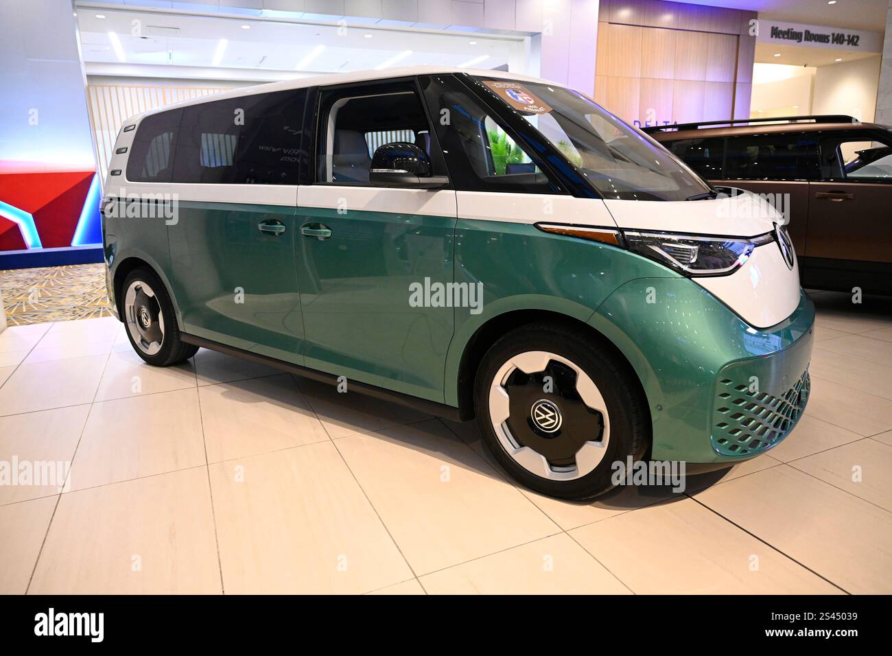 A Volkswagen ID. Buzz, winner of the North American Utility Vehicle of ...