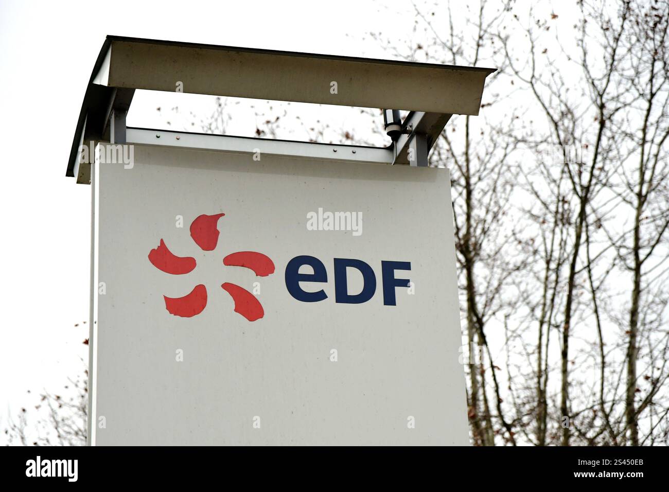 View of an EDF panel of the Cusset hydroelectric power station in Vaulx ...