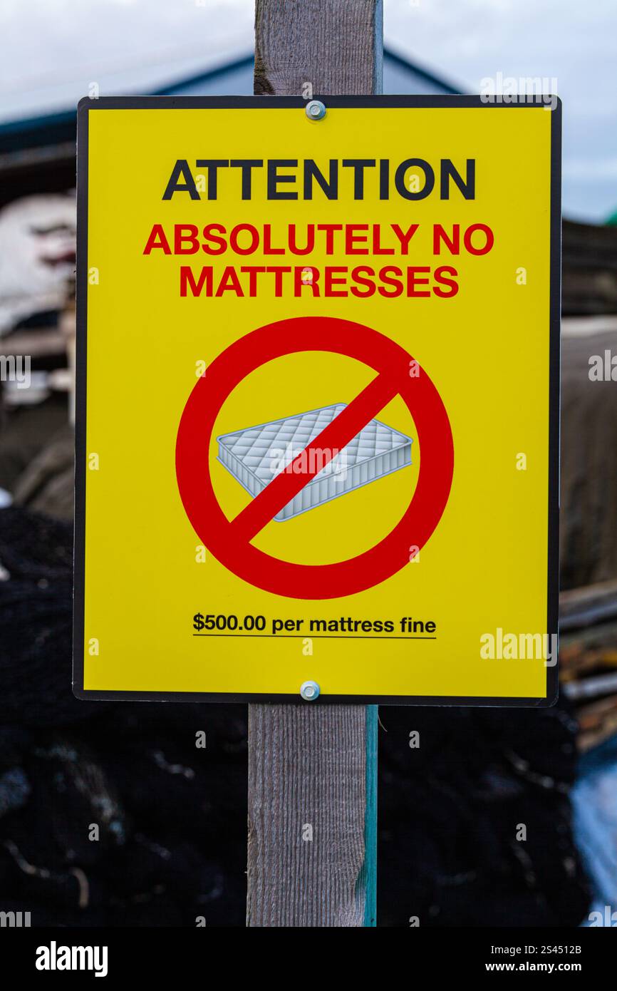 Warning sign at a garbage and recycling centre in Steveston British ...