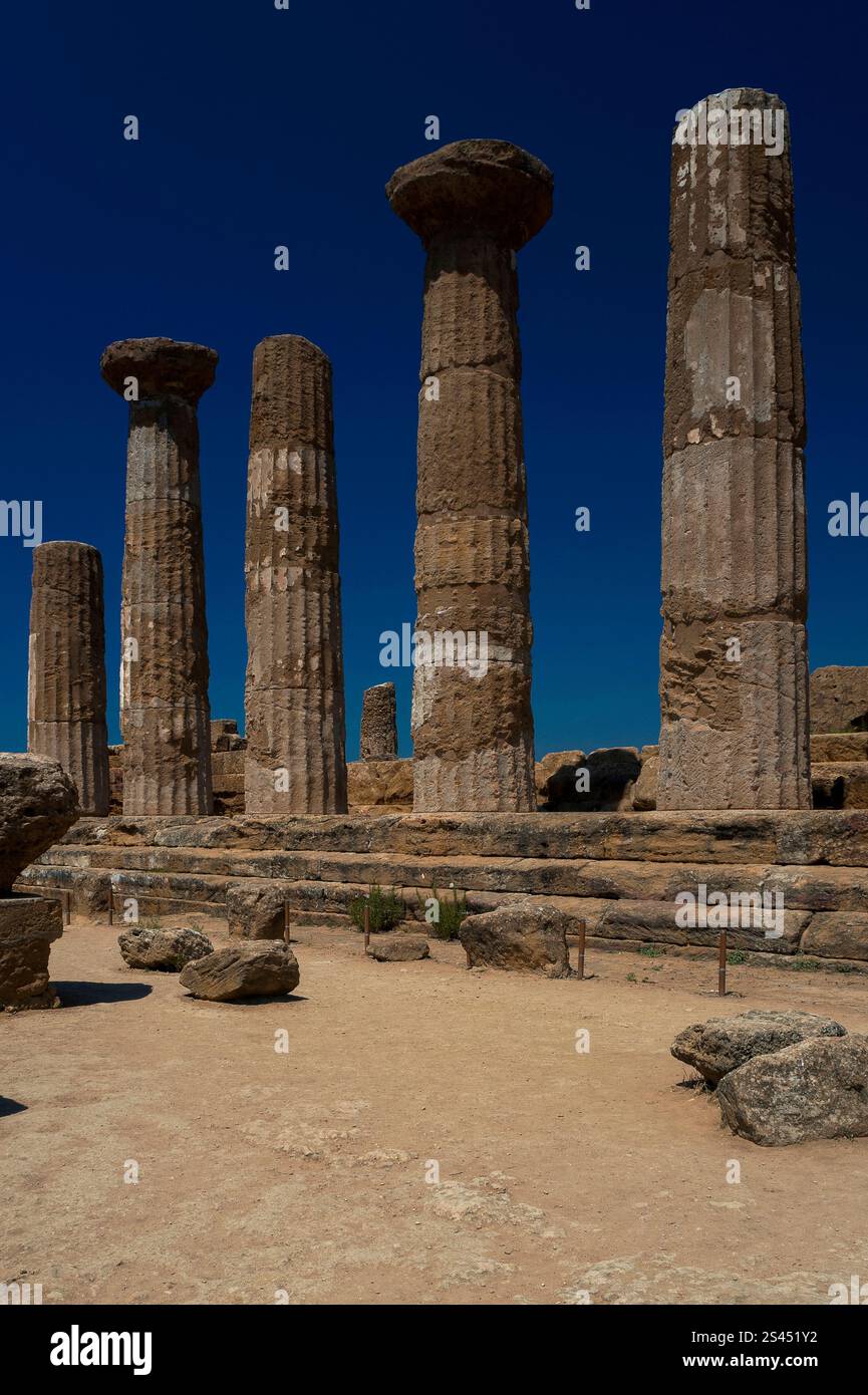 Fluted columns of reconstructed Doric colonnade of Temple of Heracles ...