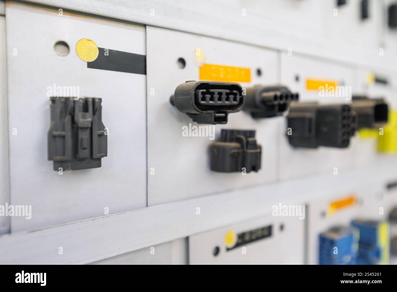 auto connectors various from a harness wiring factory on a panel Stock ...