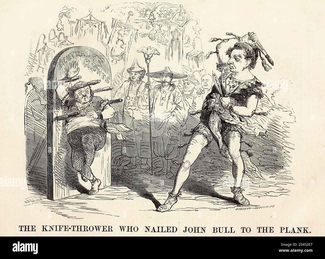 The knife thrower who nailed John Bull to the plank - Political Cartoon ...