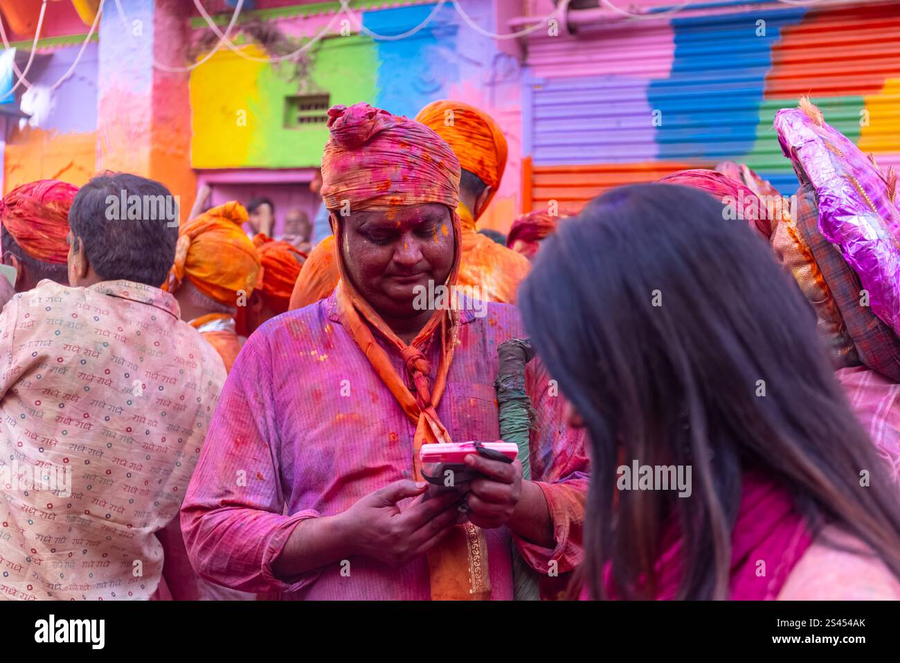 Group of hindu male from nandgaon in traditional clothes and colorful ...