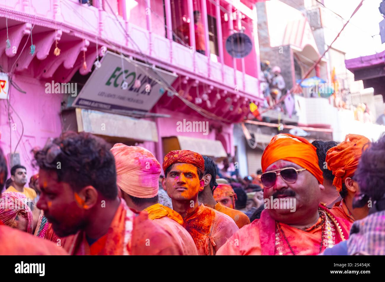 Group of hindu male from nandgaon in traditional clothes and colorful ...