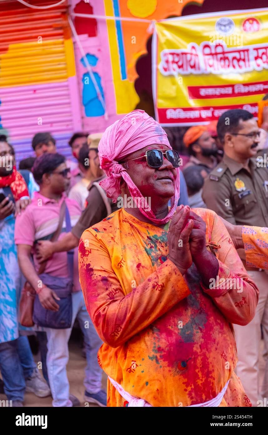 Group of hindu male from nandgaon in traditional clothes and colorful ...