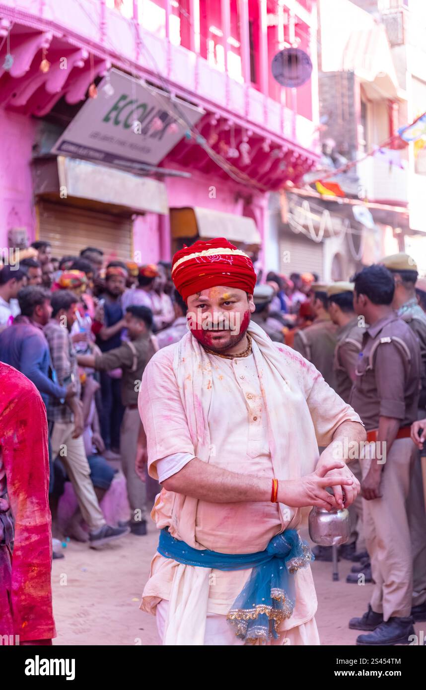 Group of hindu male from nandgaon in traditional clothes and colorful ...