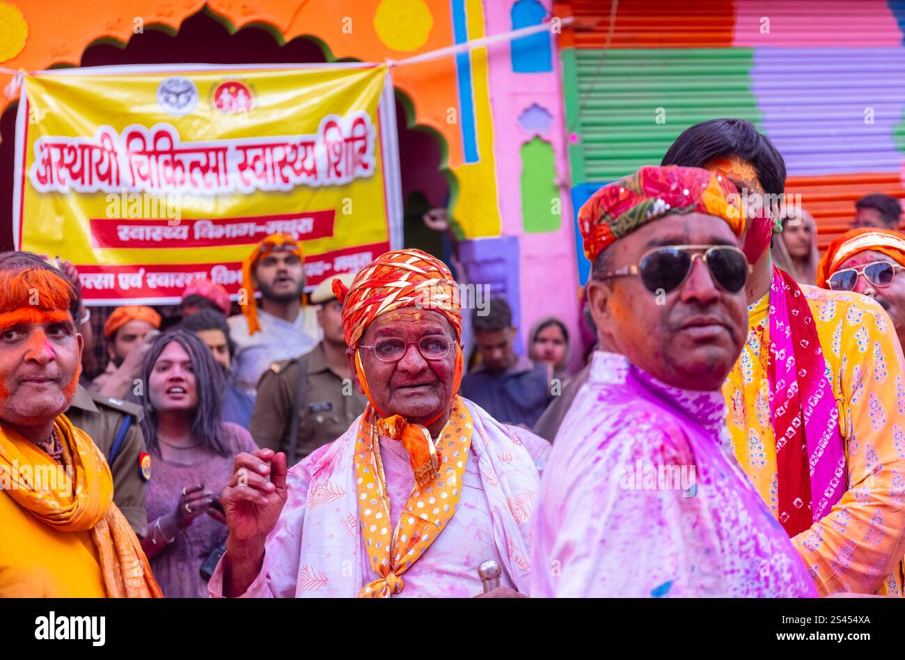Group of hindu male from nandgaon in traditional clothes and colorful ...