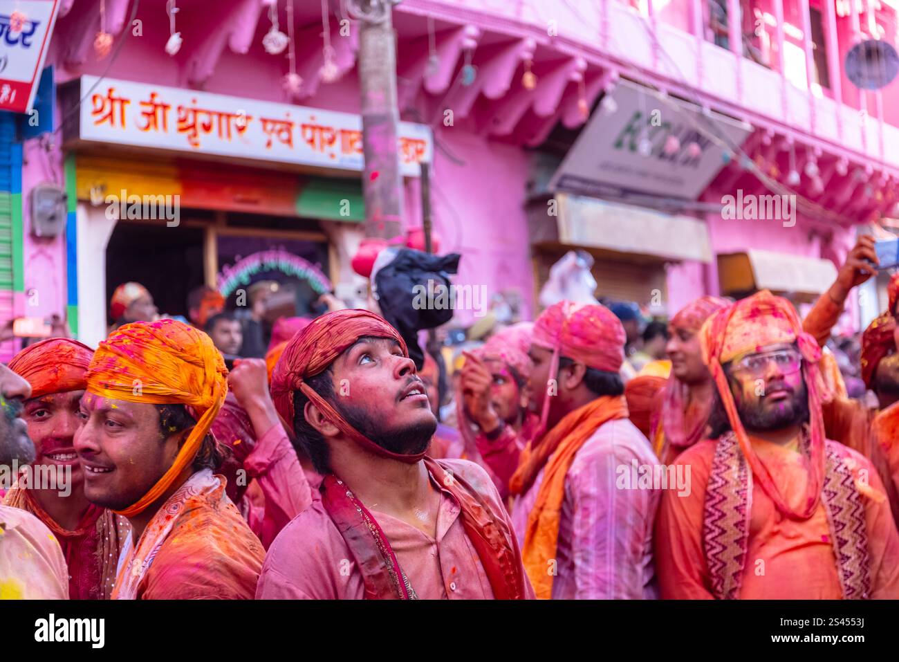 Group of hindu male from nandgaon in traditional clothes and colorful ...