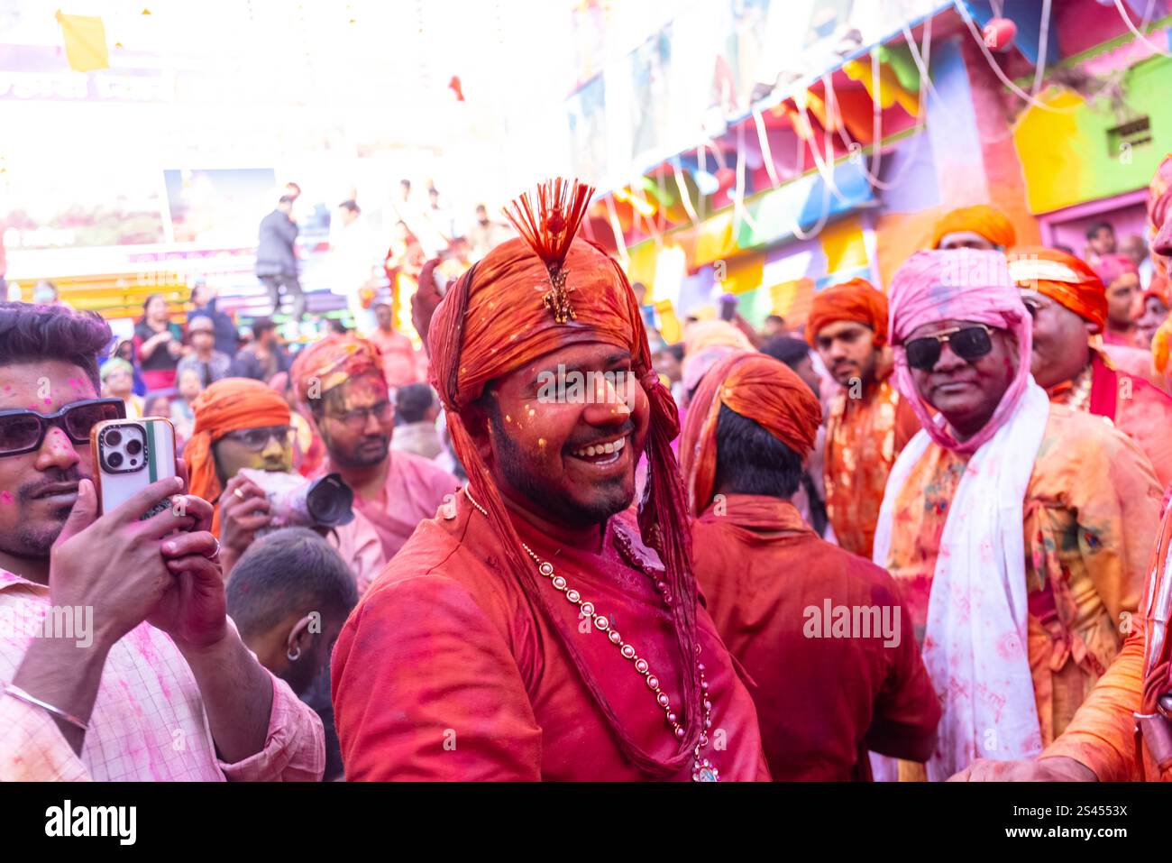 Group of hindu male from nandgaon in traditional clothes and colorful ...
