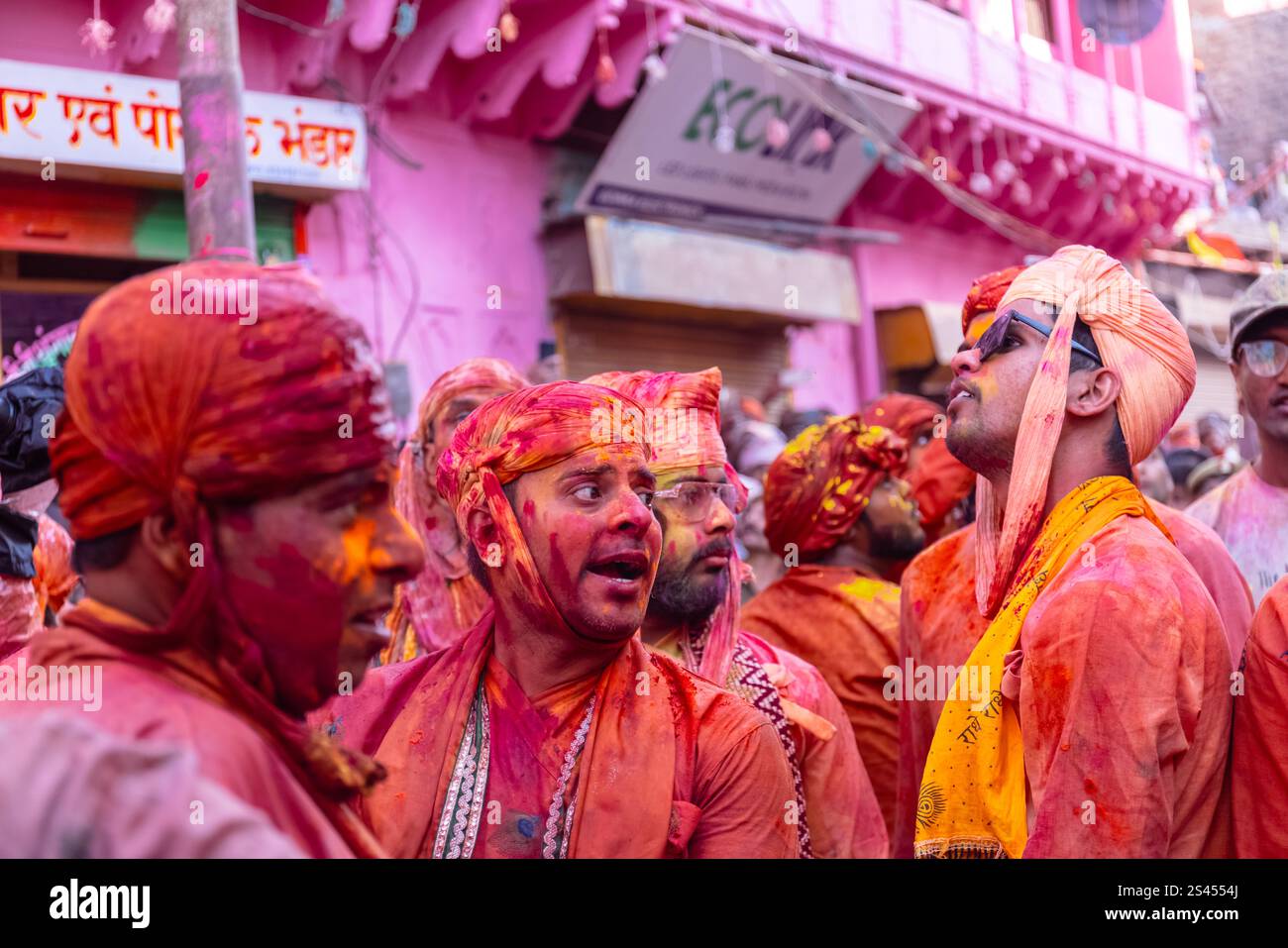 Group of hindu male from nandgaon in traditional clothes and colorful ...