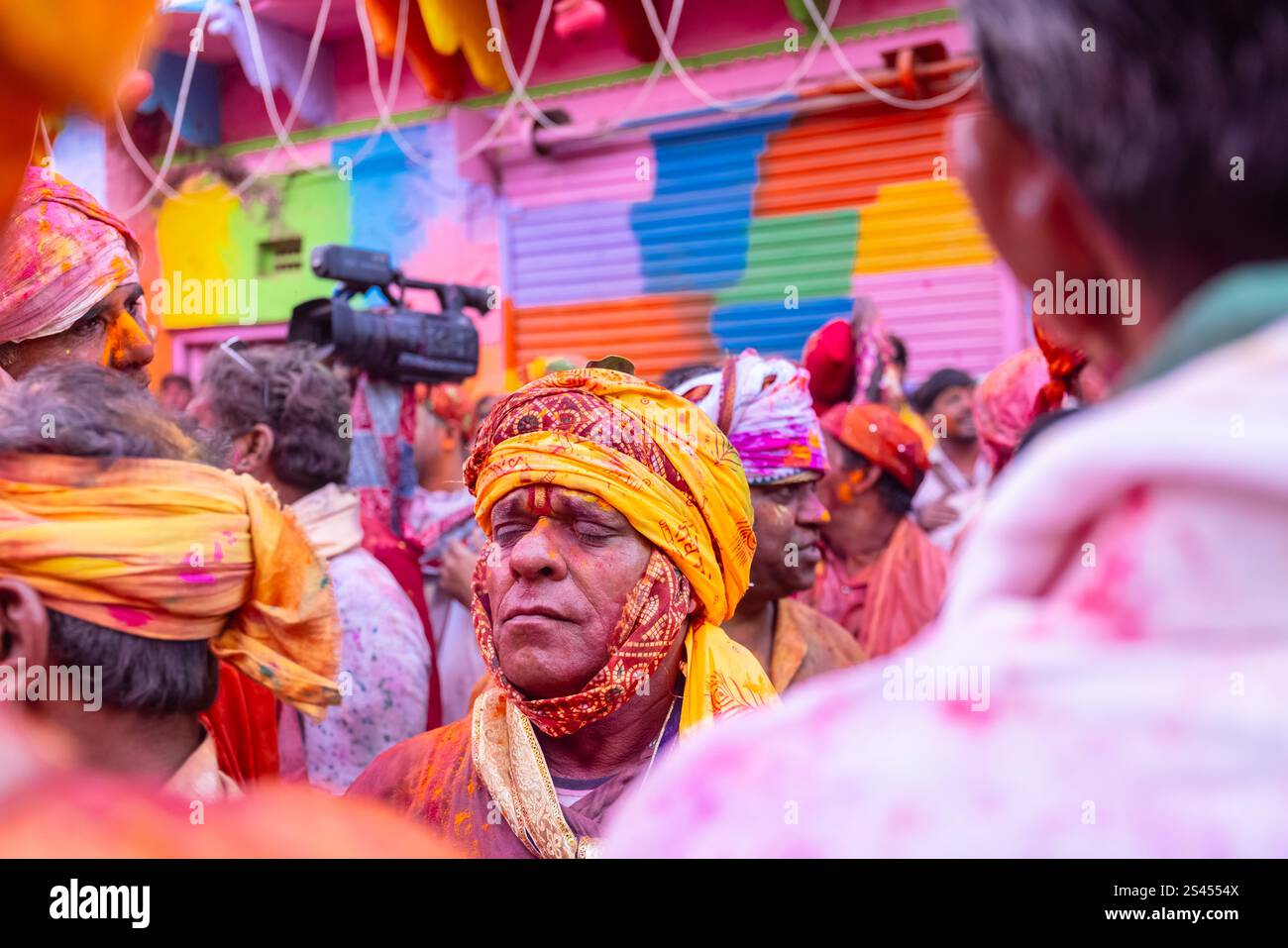 Group of hindu male from nandgaon in traditional clothes and colorful ...