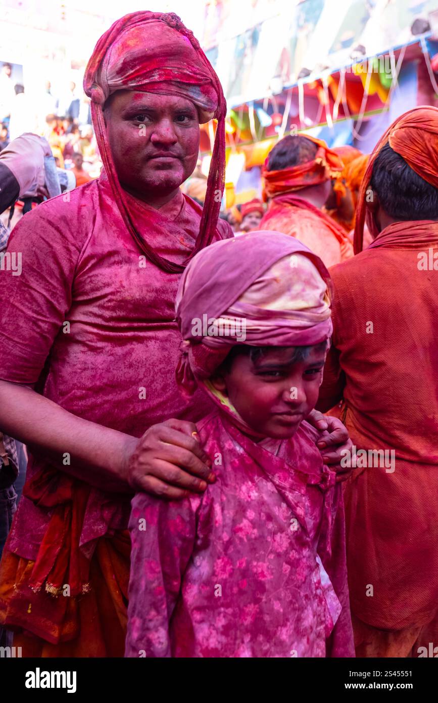 Group of hindu male from nandgaon in traditional clothes and colorful ...