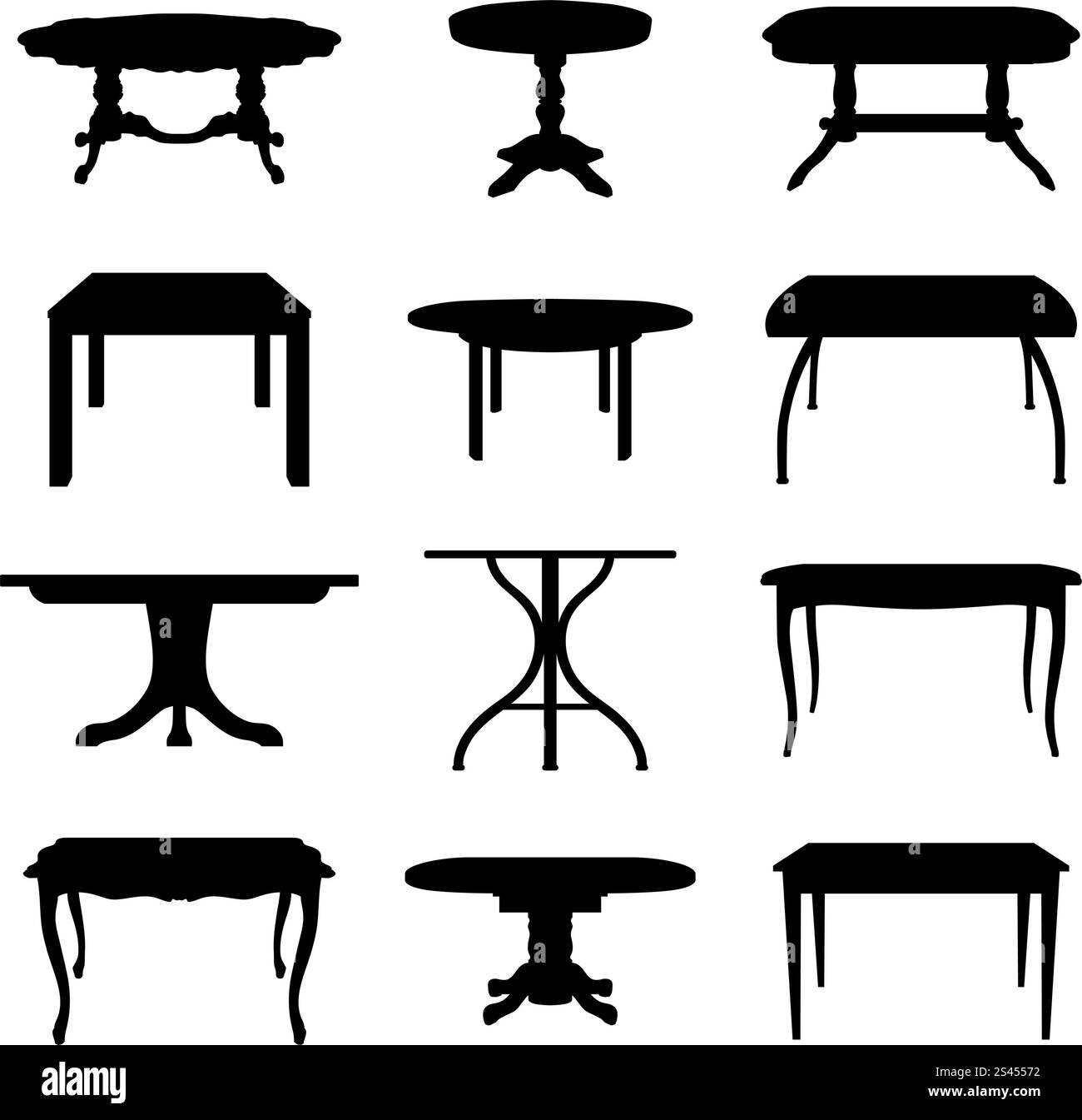 Collection of different tables silhouettes. Vector illustration Stock ...