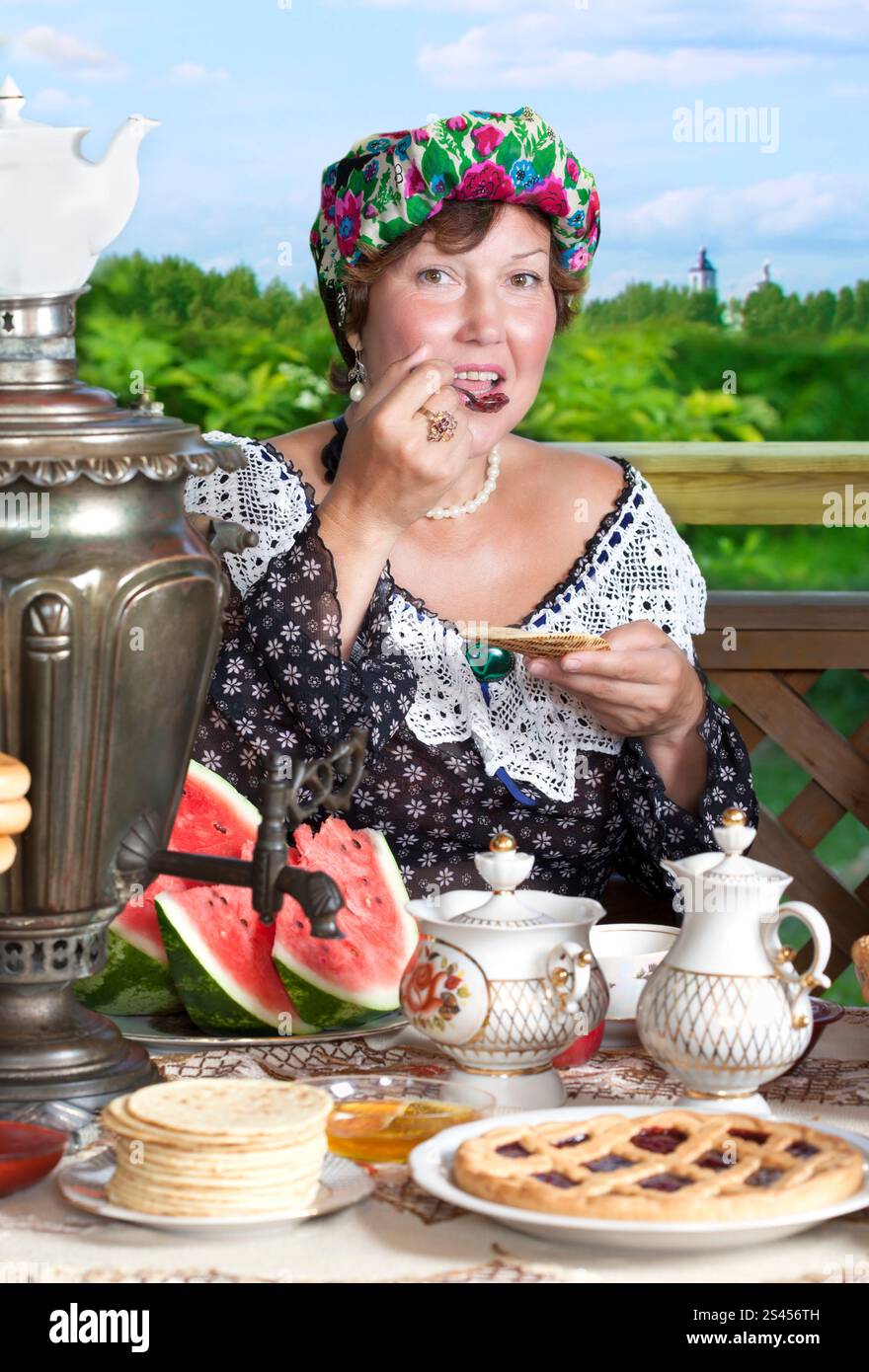 Portrait of Mature Lady drinking tea from Victorian era Stock Photo - Alamy
