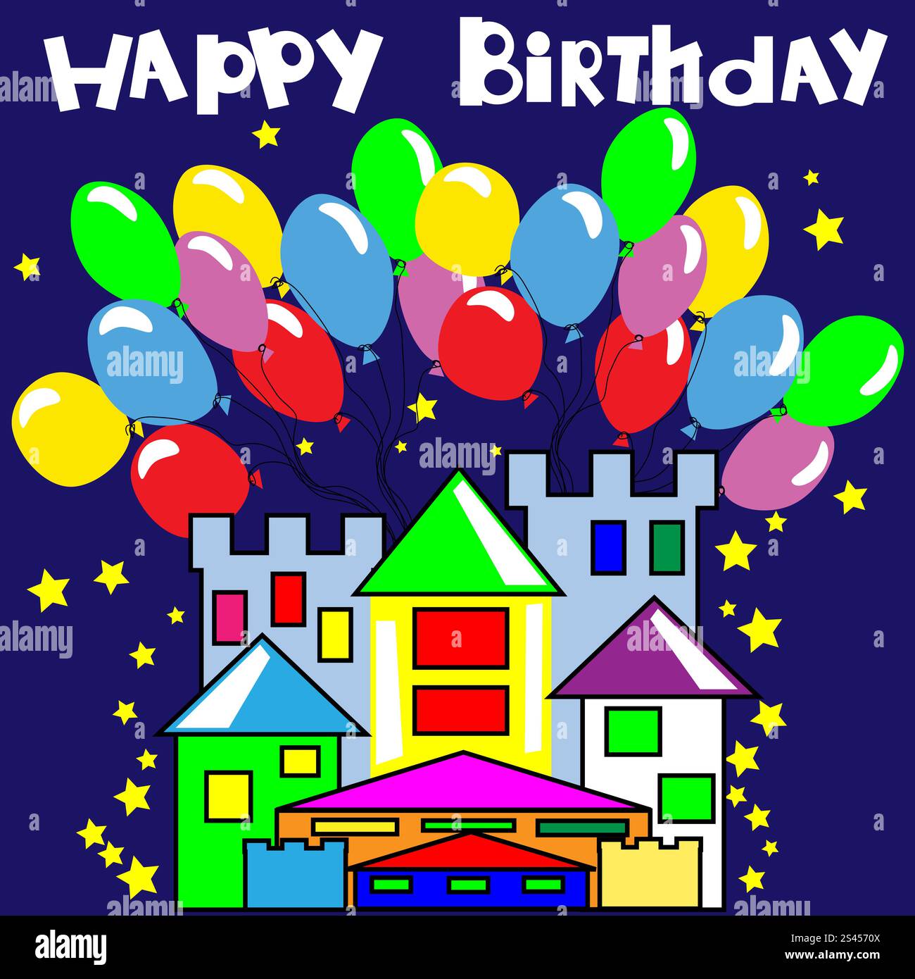 Happy birthday card with castle. Vector illustration Stock Vector Image ...